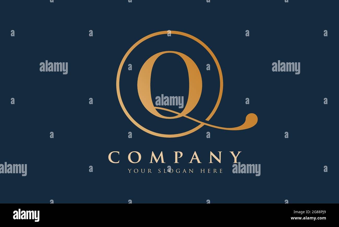 Initial Q letter Gold Color With Black Background Logo Design vector ...