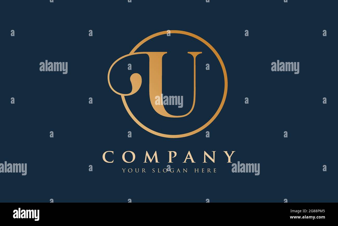 Initial U letter Gold Color With Black Background Logo Design vector ...