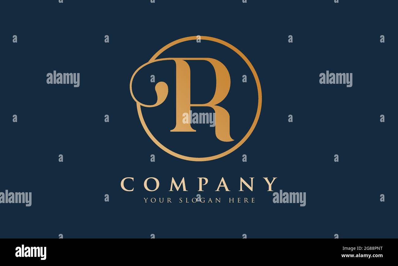 Initial R letter Gold Color With Black Background Logo Design vector ...