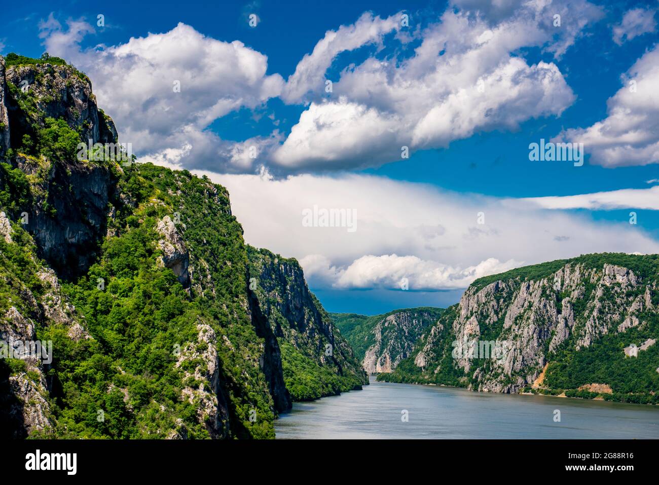 View at Danube gorge in Djerdap on the Serbian-Romanian border Stock ...
