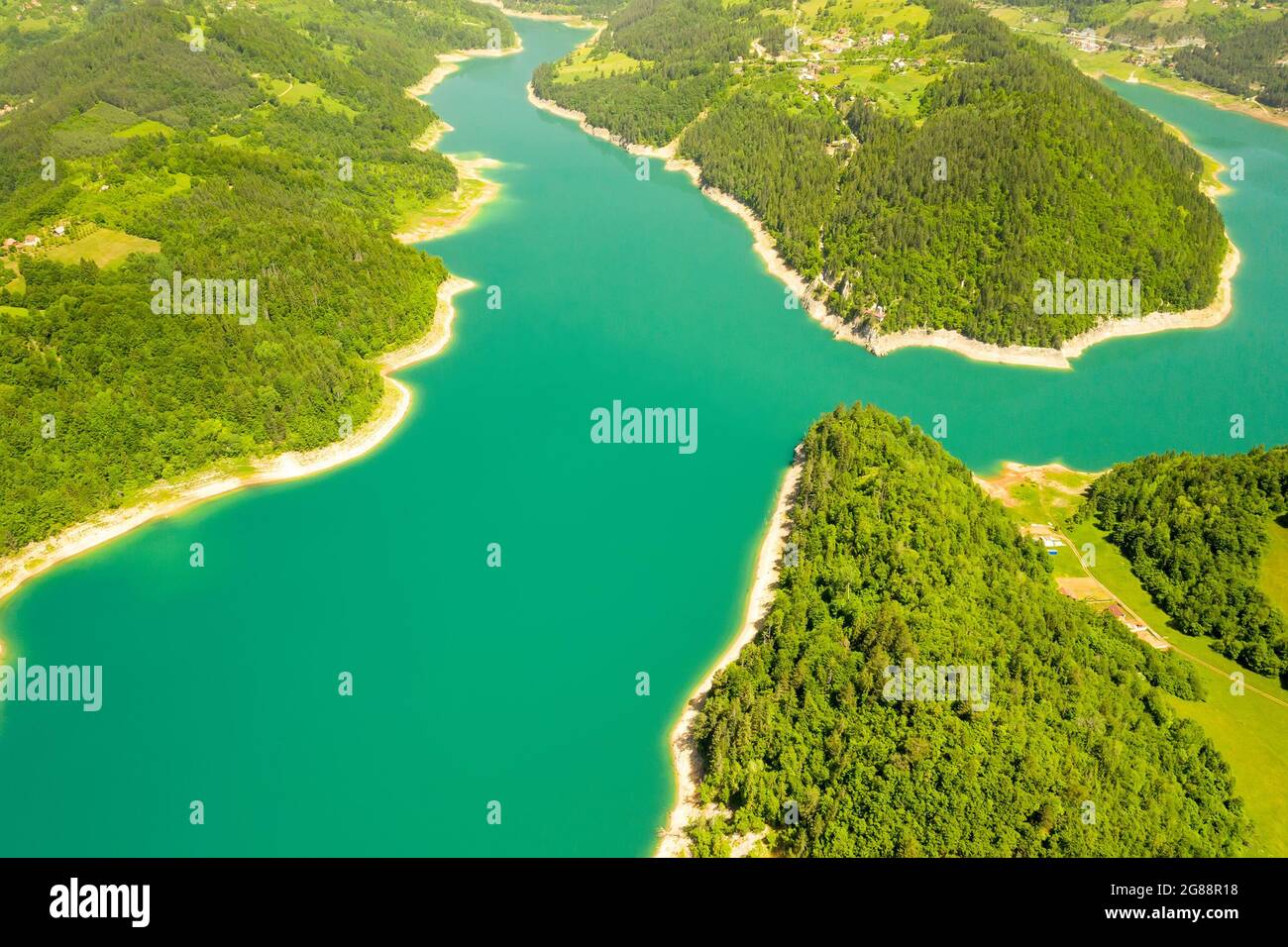 Aerial view at Zaovine lake from Tara mountain in Serbia Stock Photo ...