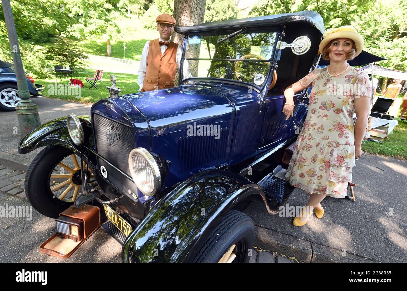 Baden Baden, Germany. 18th July, 2021. Petra and Michael Velling stand ...