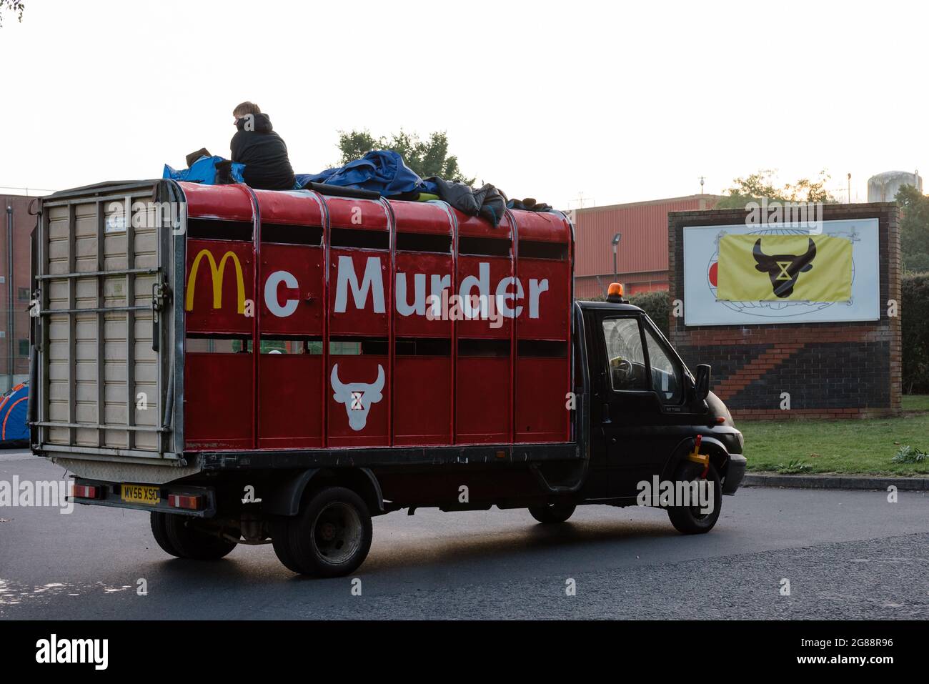 Scunthorpe, UK. 15 July 2021. Animal Rebellion stage a blockade outside ...