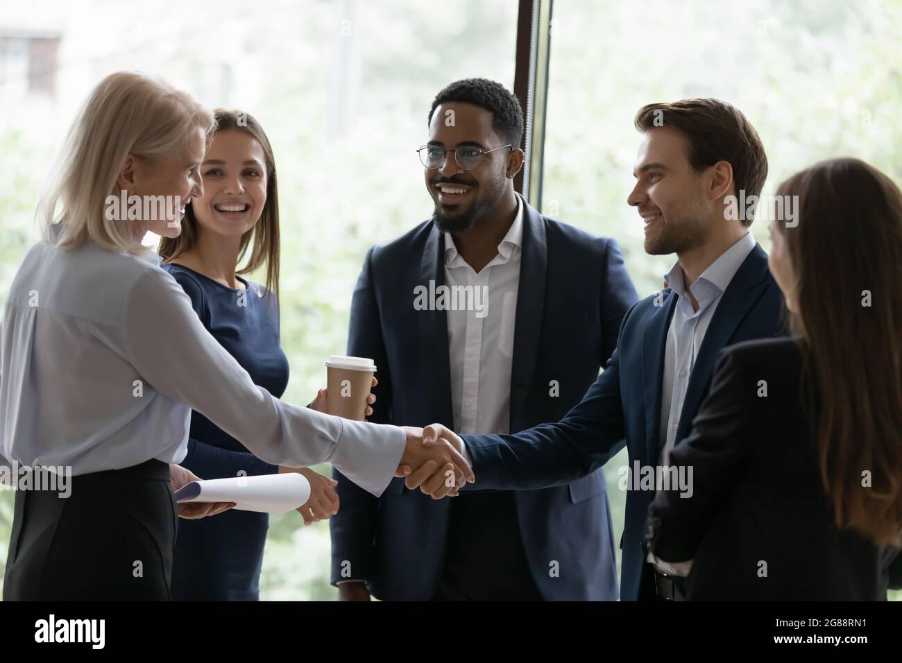 Happy confident senior businesswoman, business leader, coach getting ...