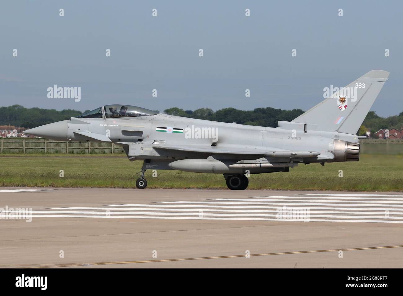 Royal Air Force Typhoon FGR4 from 12 Sqn turning onto the runway at RAF ...