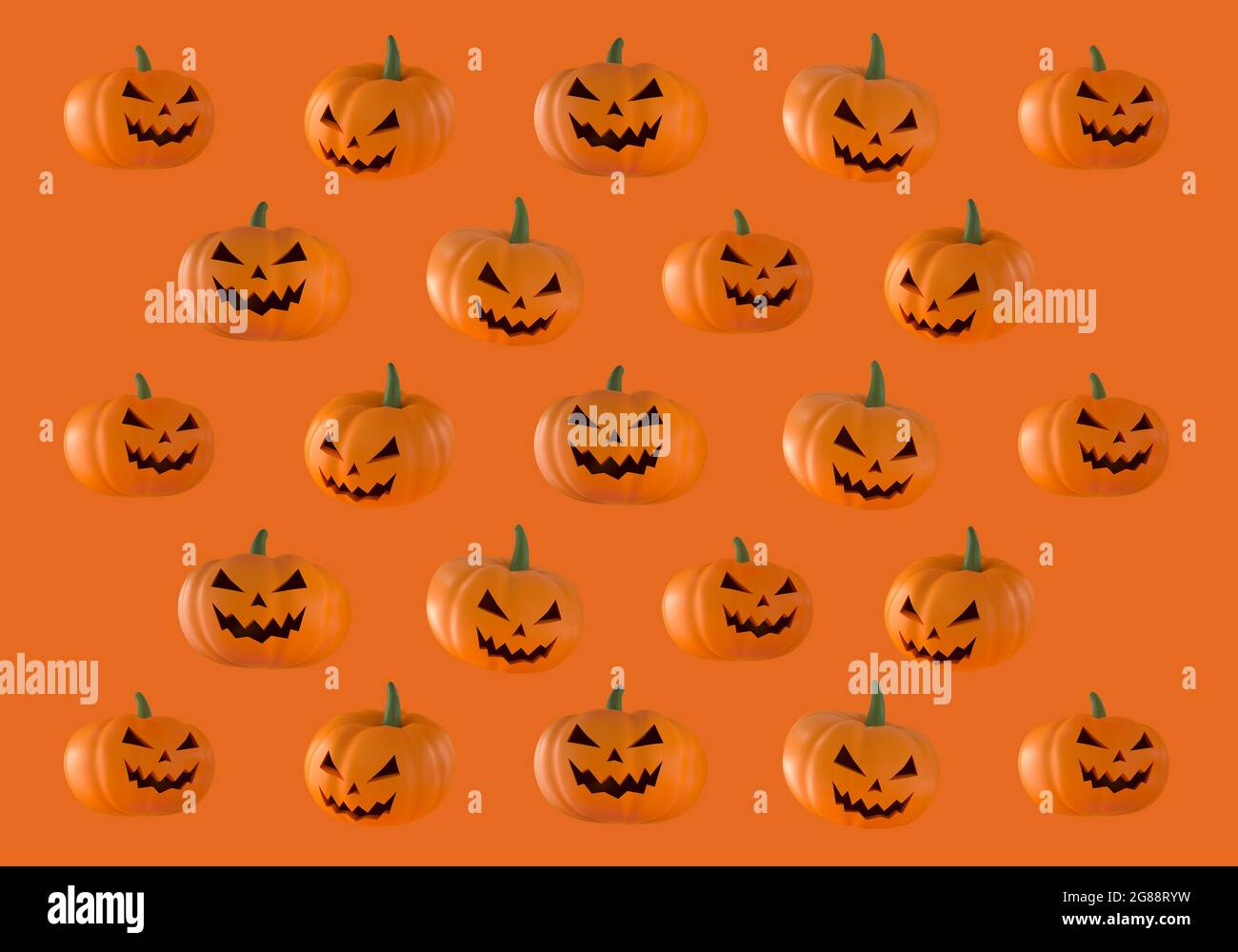 Halloween pumpkin seamless pattern on orange background. 3d rendering ...