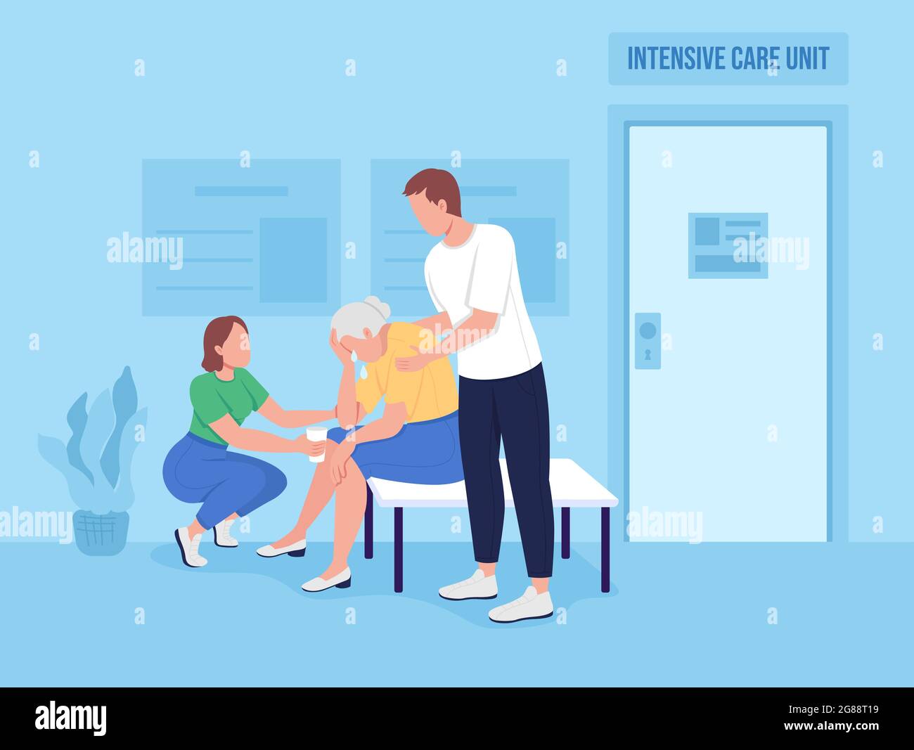 Mourning relatives in hospital flat color vector illustration Stock ...