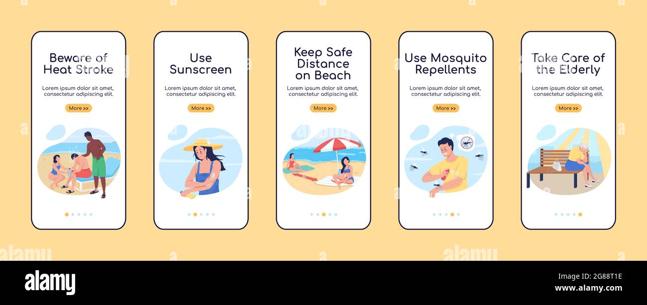 Summer rest safety tips onboarding mobile app screen flat vector template Stock Vector Image ...