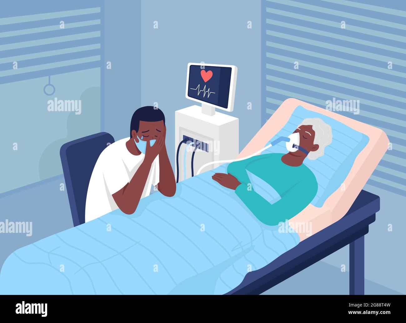 Patient with severe coronavirus flat color vector illustration Stock ...