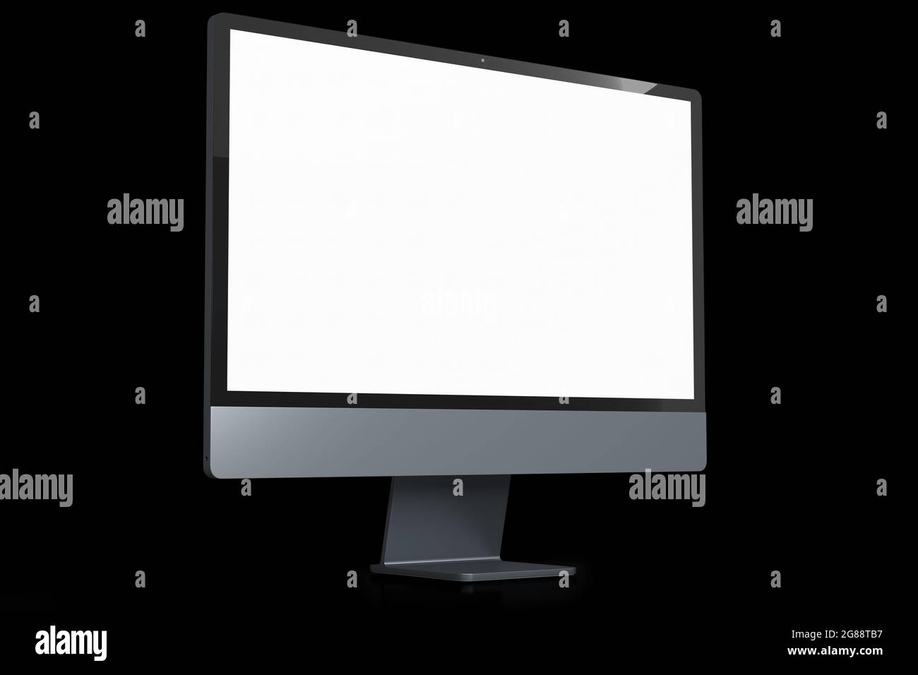Realistic grey computer screen display isolated on black background. 3D ...