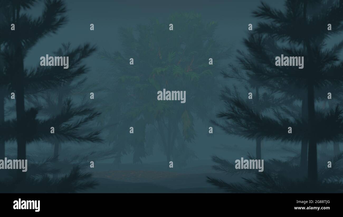 A 3D rendering of graphics of forest landscape scenery with trees ...