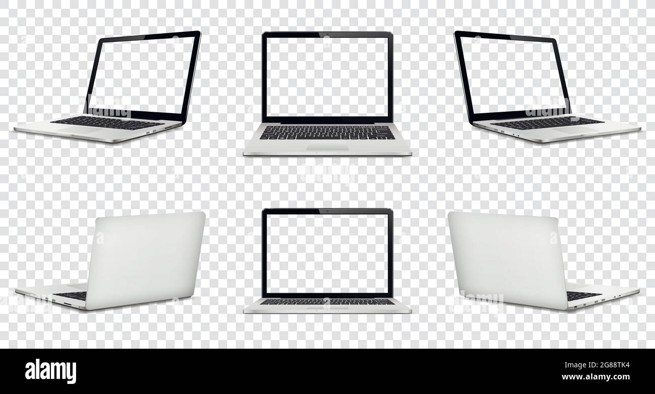 Set of vector laptops with transparent screen isolated on transparent ...