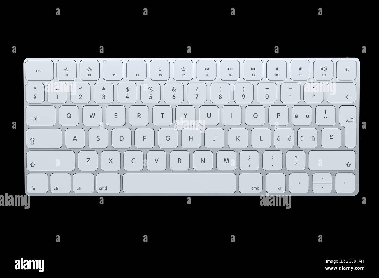 Modern aluminum computer keyboard isolated on black background. 3D ...