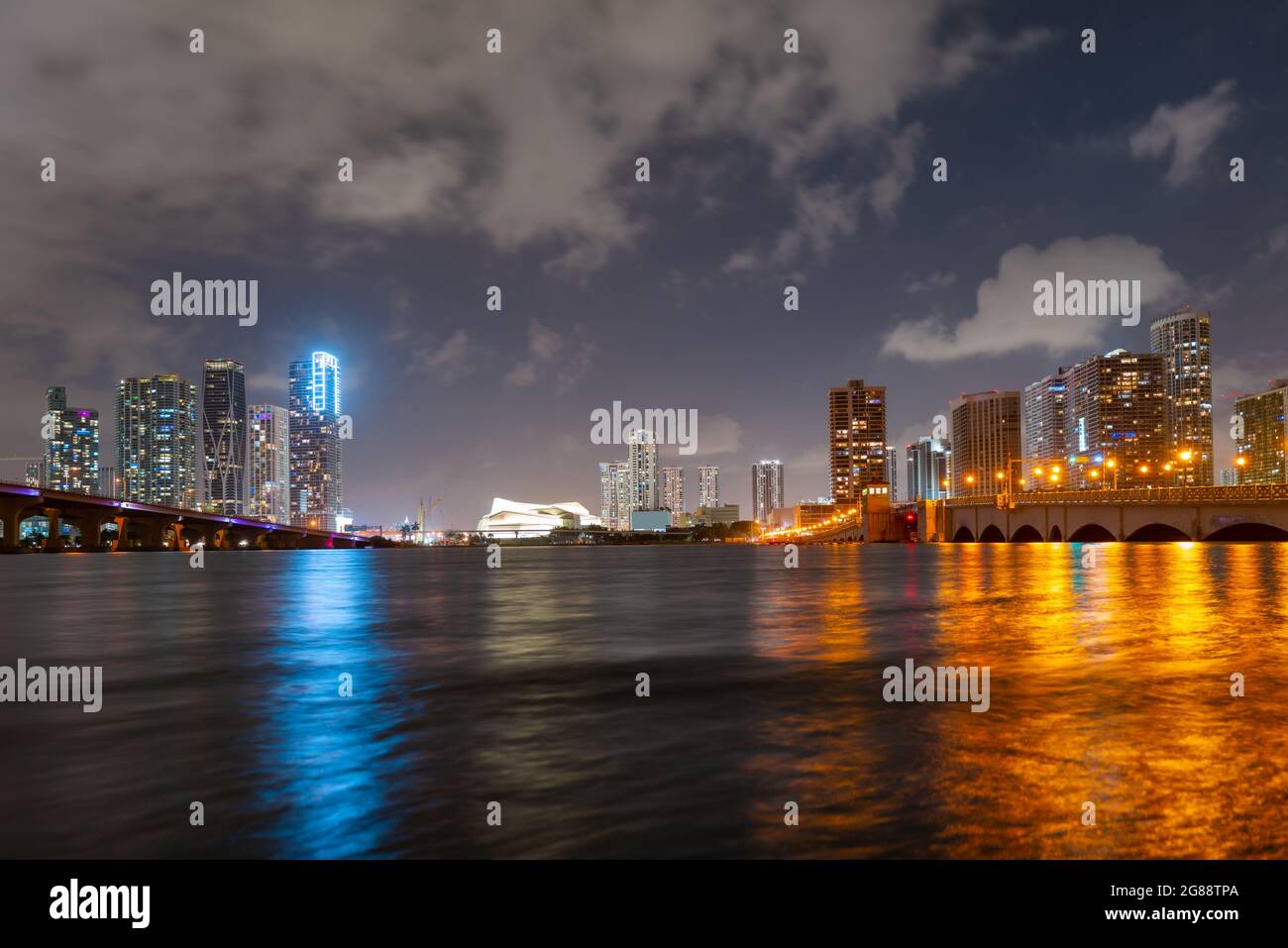 Miami city night skyline. Miami cityscape at night Stock Photo - Alamy