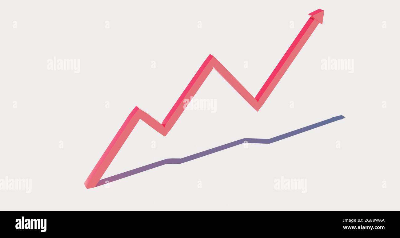 Red chart arrow on a white background. 3d-rendering Stock Photo - Alamy