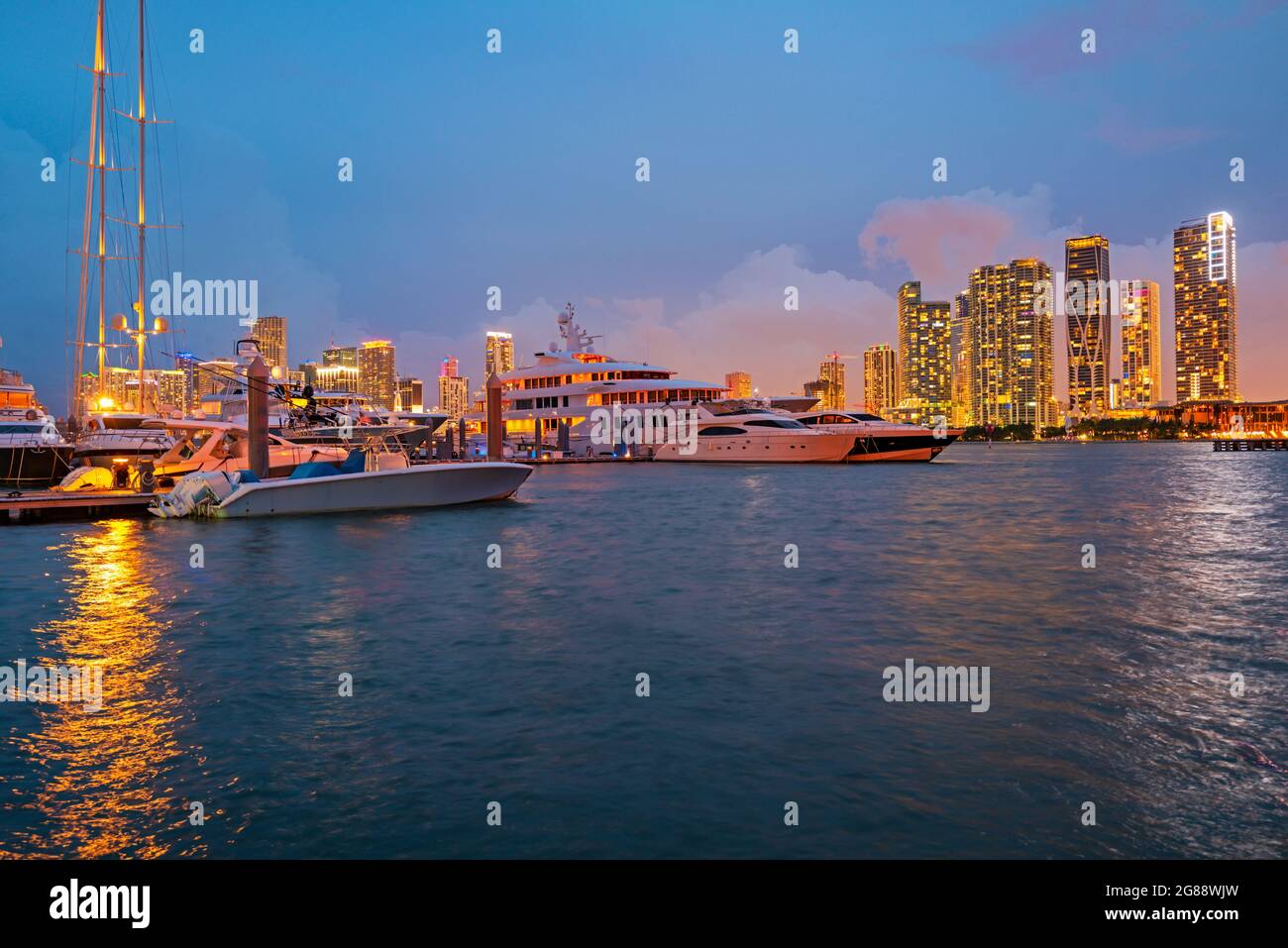 Miami city night skyline. Miami cityscape at night Stock Photo - Alamy