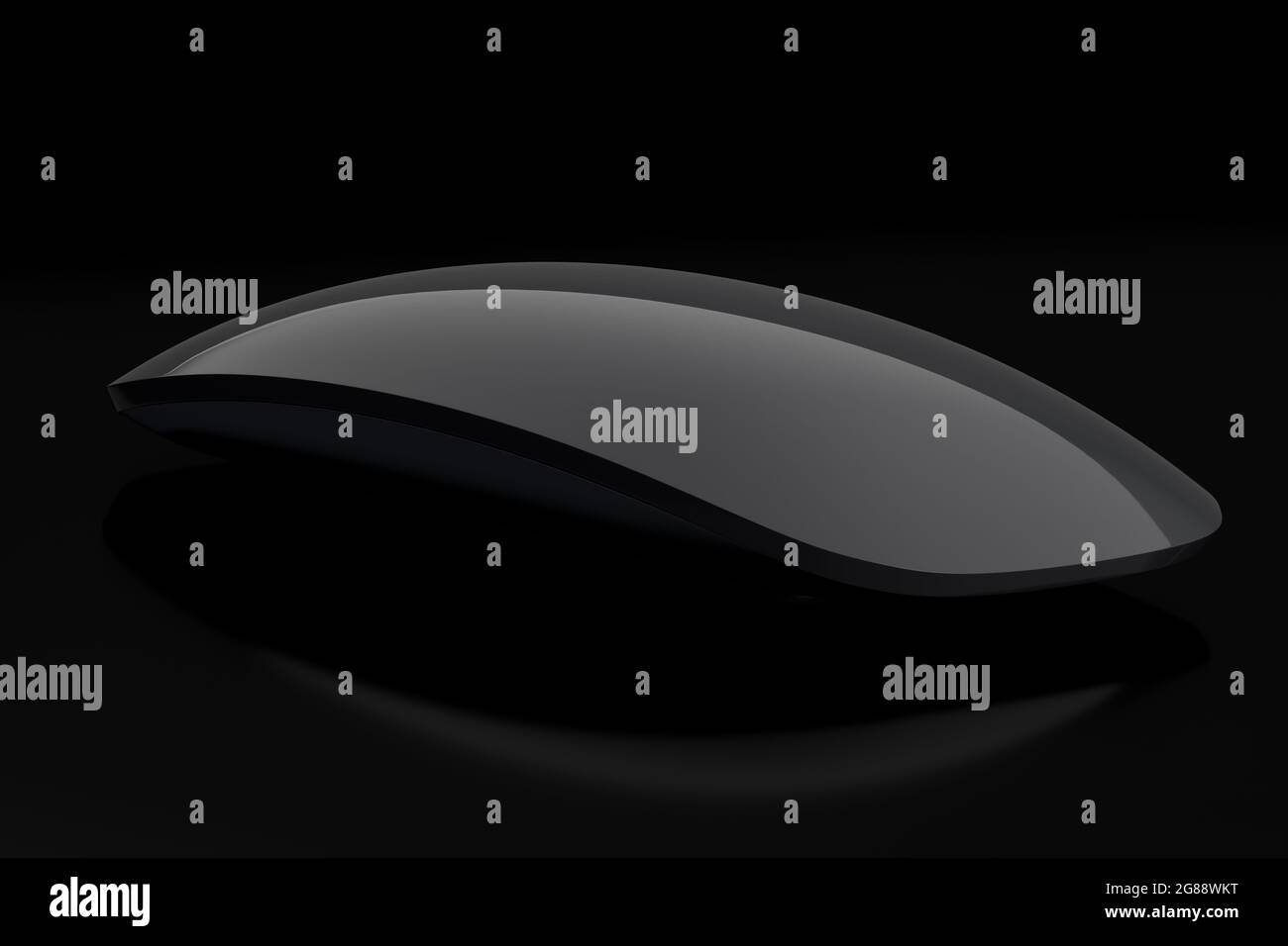 Realistic black computer mouse with touch isolated on black background ...