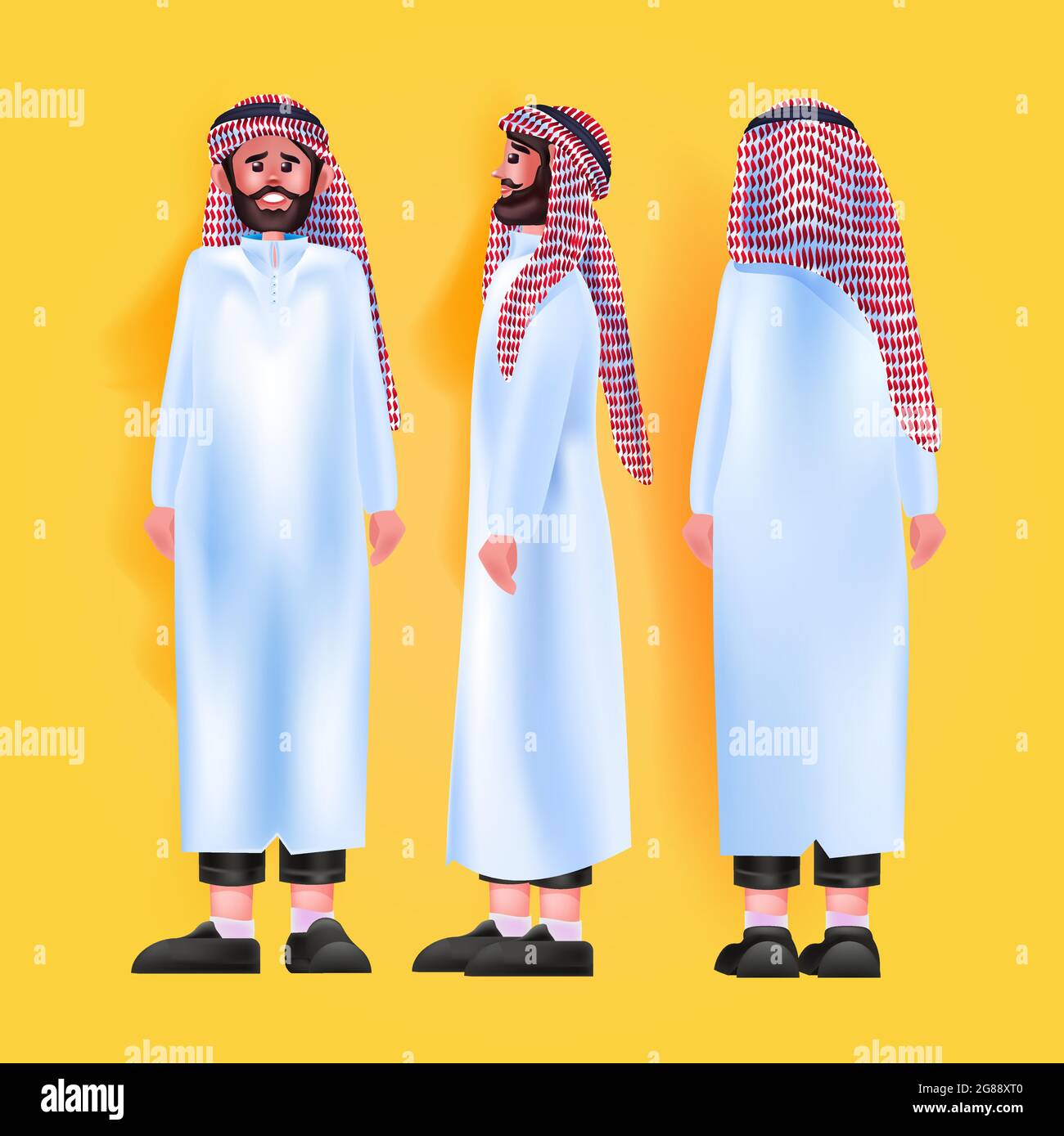 set arab man in traditional clothes male cartoon character standing ...
