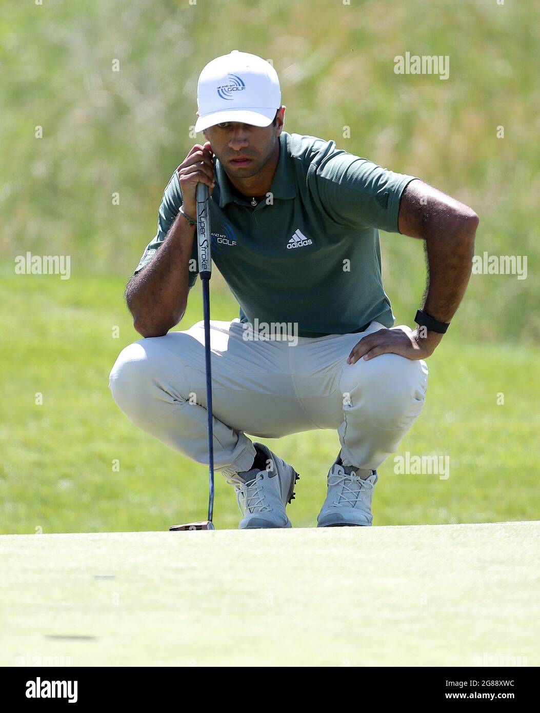 England's Aaron Rai on the third green during day four of The Open at ...