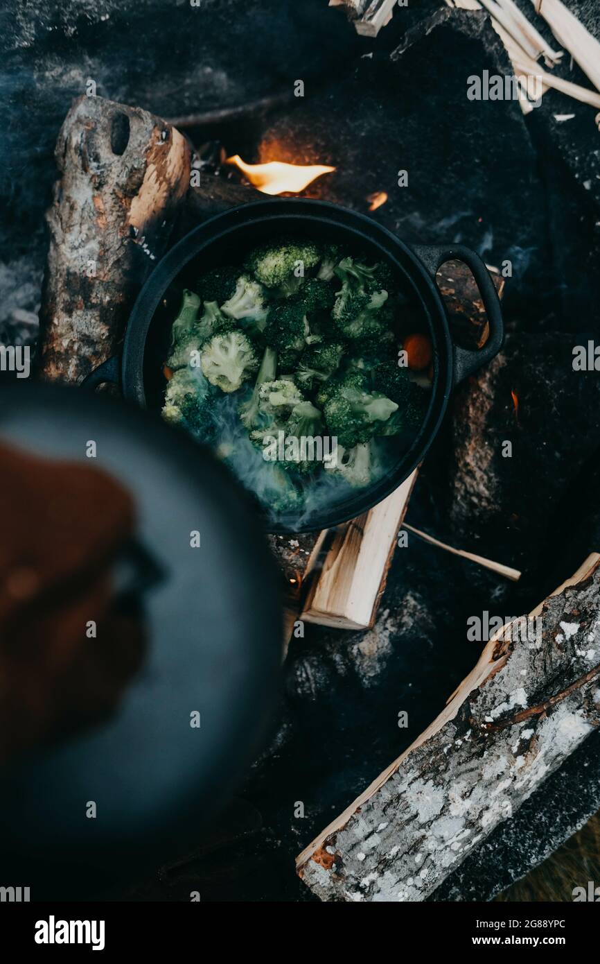 A top view of broccoli in a bowl on a fire Stock Photo - Alamy