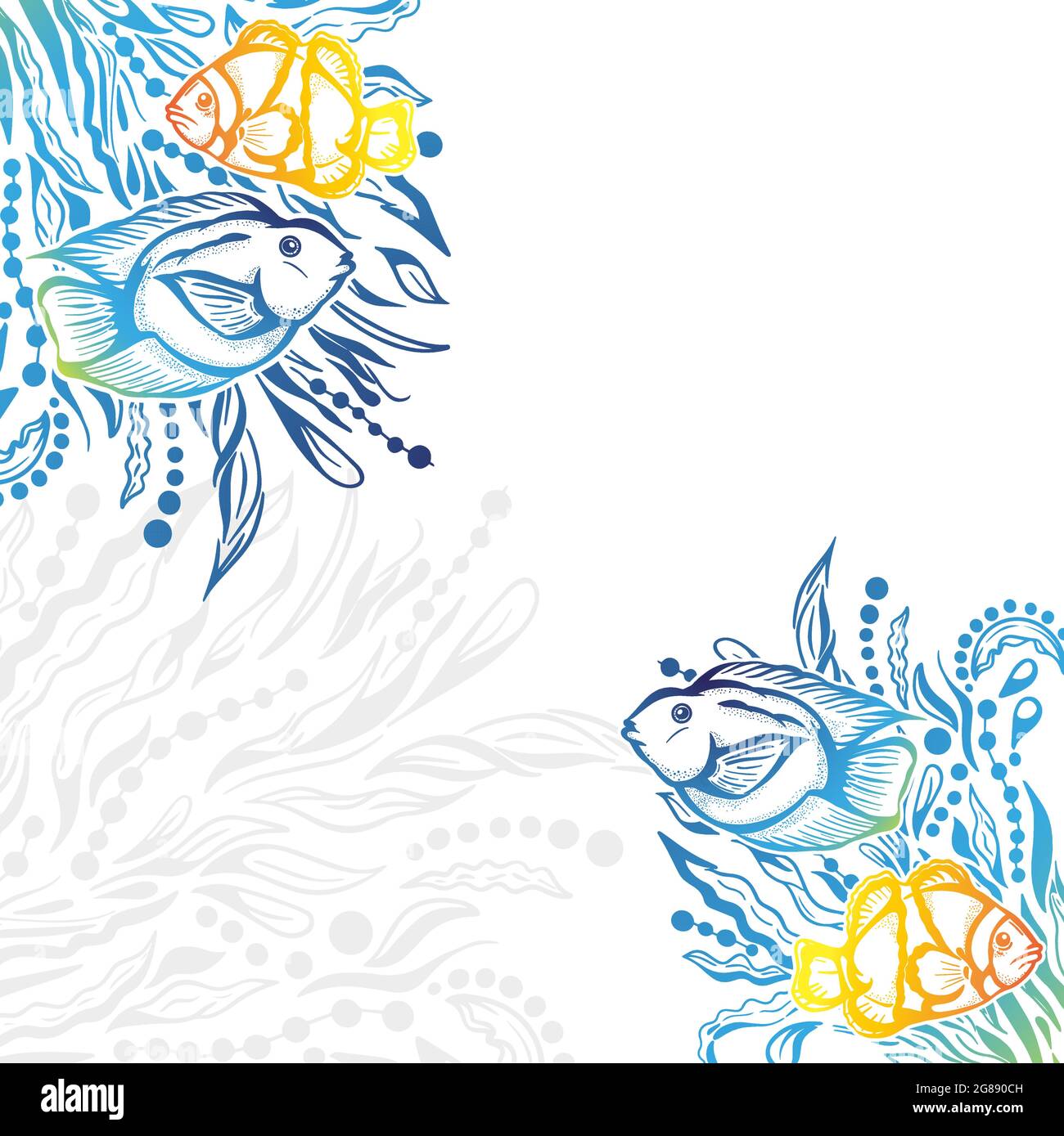 Exotic Fishes of Coral reef against abstract pattern. Good for tshirt ...