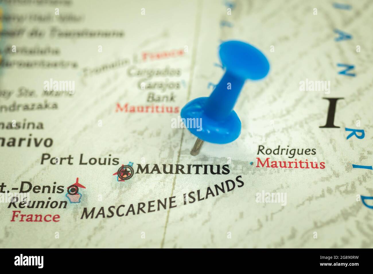 Location Mauritius islands, map with push pin closeup, travel and ...