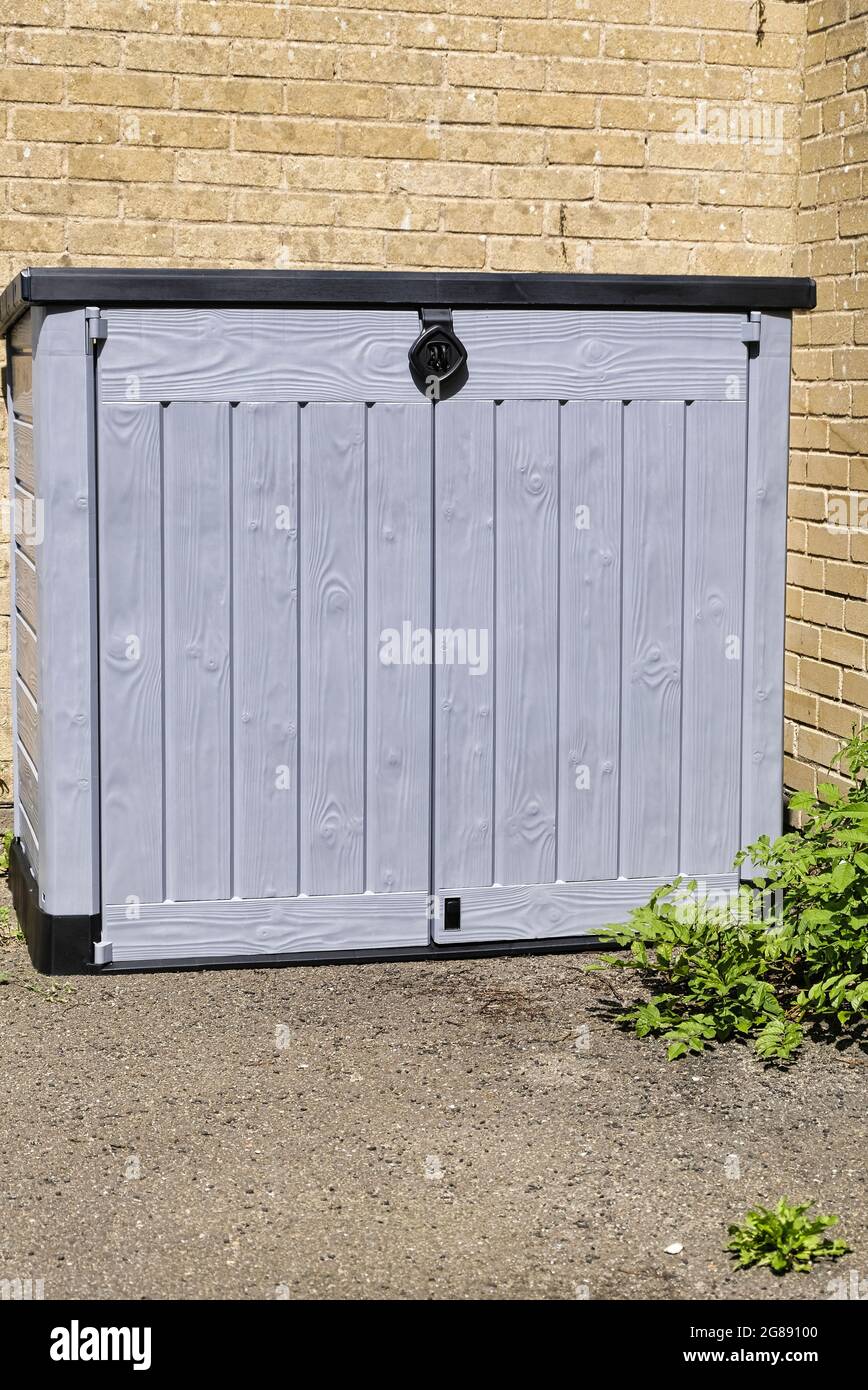Large lockable garden storage box Stock Photo - Alamy