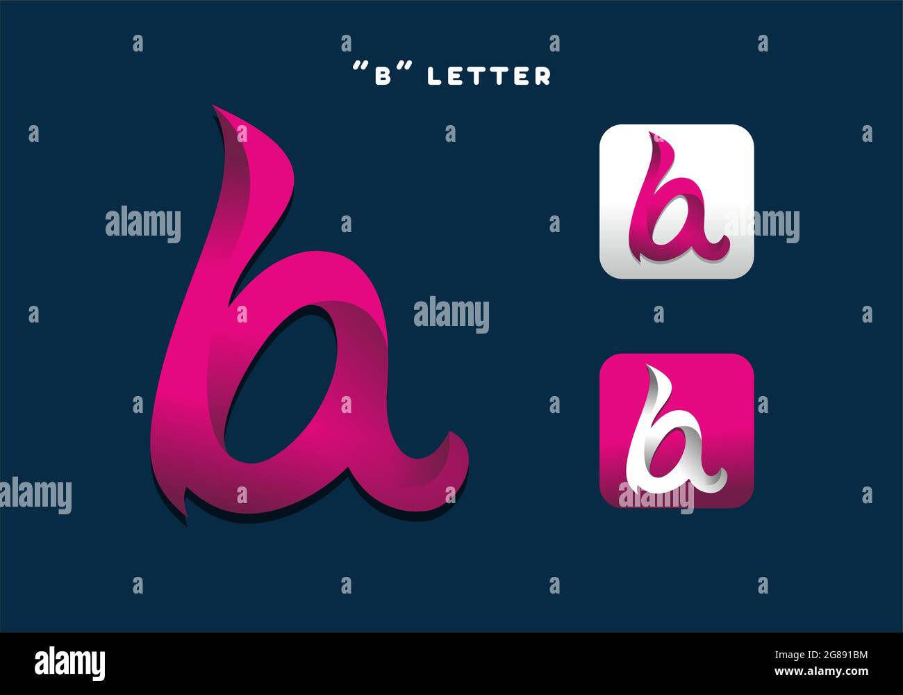 Unique shape of B initial letter in pink and white color with dark blue ...