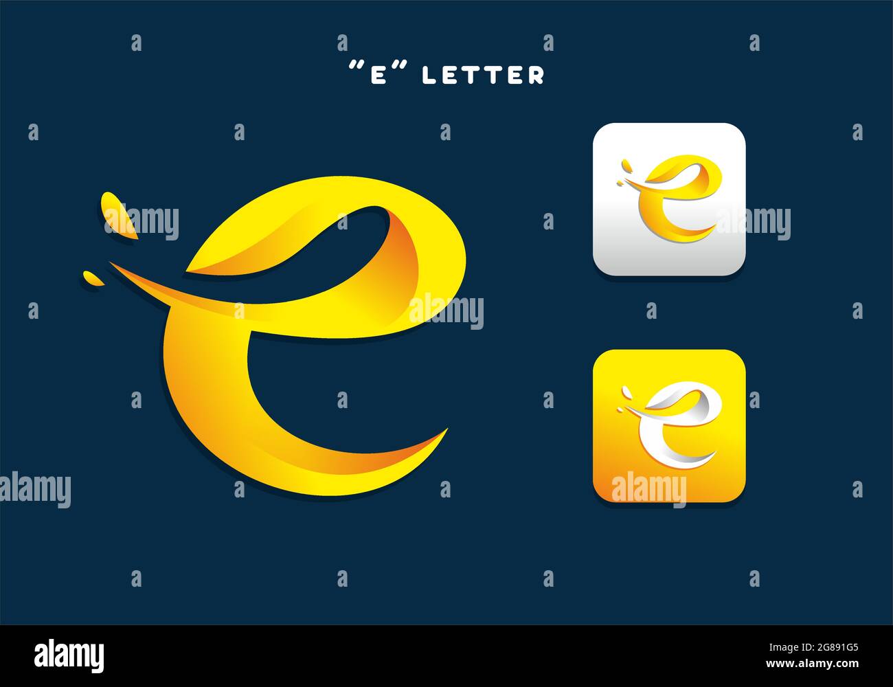 Unique shape of E initial letter in yellow and white color with dark ...