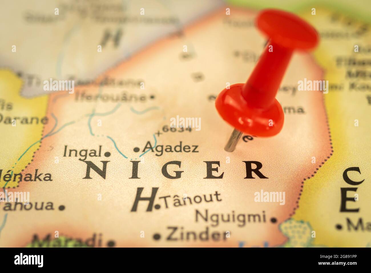 Location Niger, map with push pin closeup, travel and journey concept ...