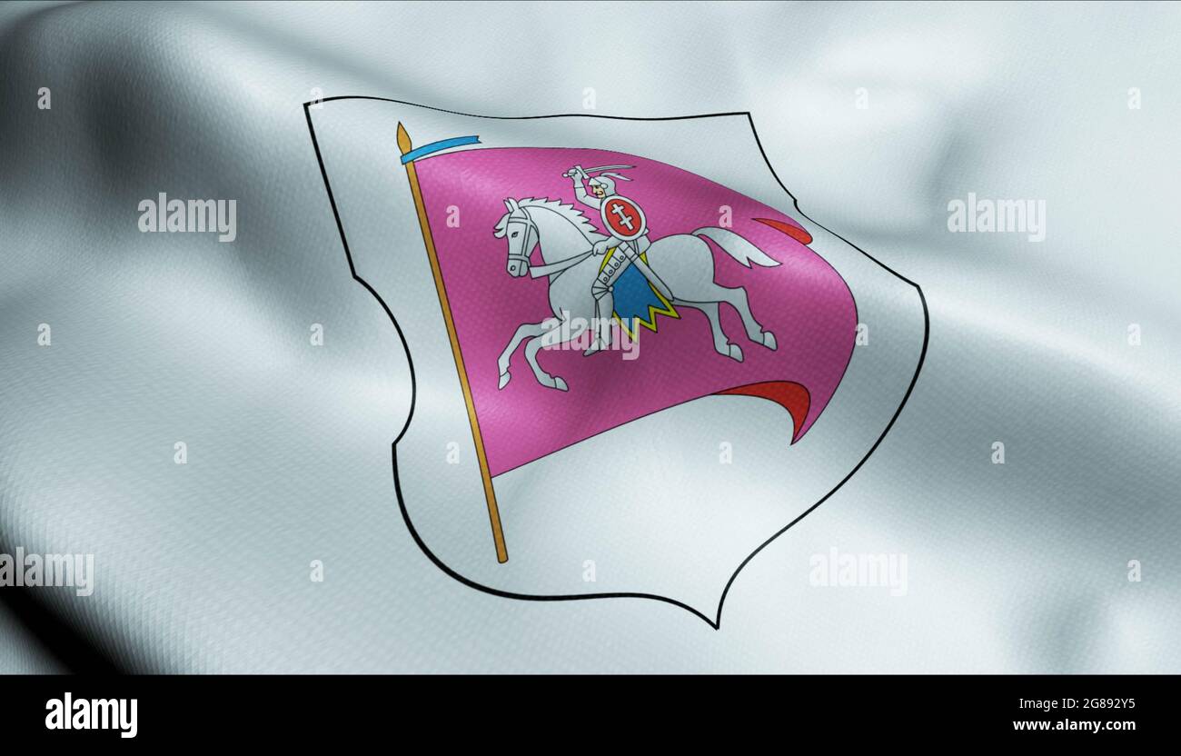 3D Illustration of a waving Belarus city flag of Rechytsa Stock Photo ...