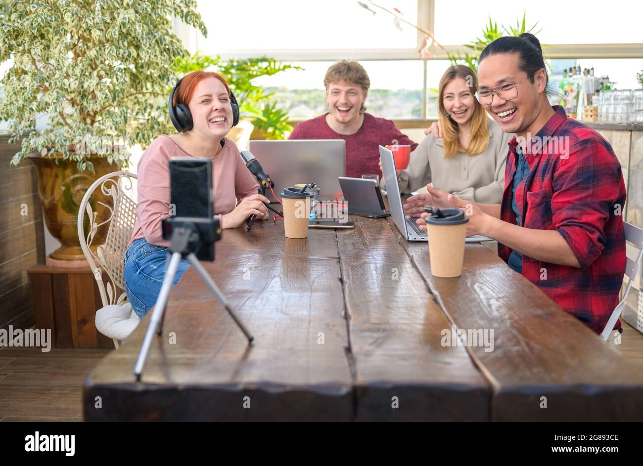 Happy students study in distance learning - Life style concept about ...
