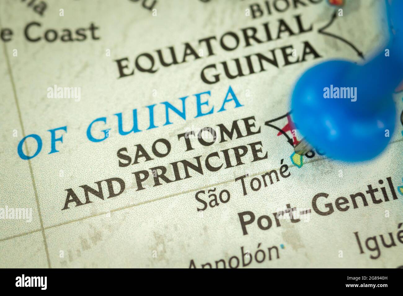 Location Sao Tome and Principe islands, map with push pin closeup ...