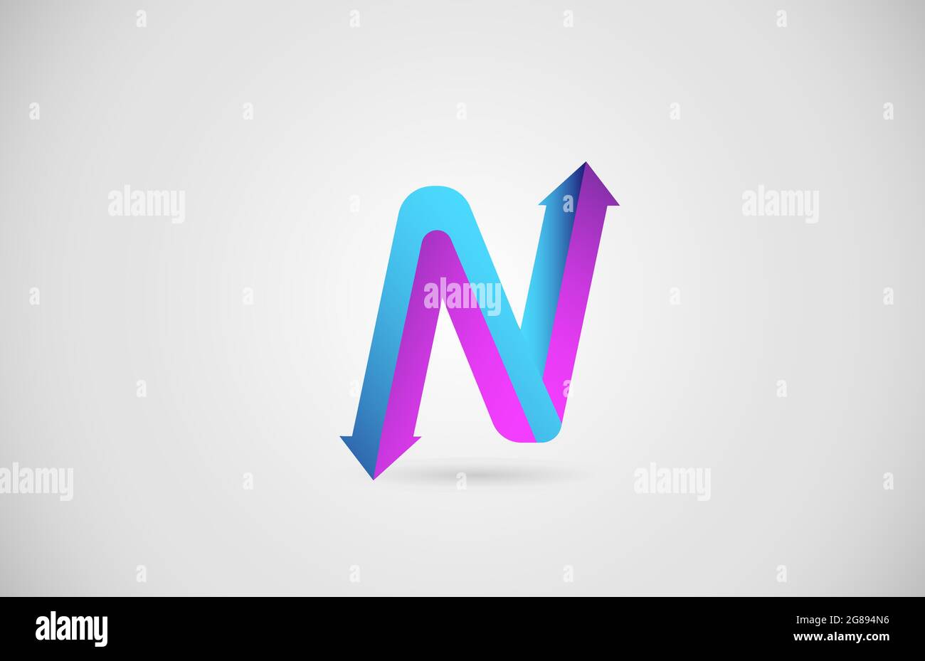 N arrow alphabet letter logo for business and company in blue and pink ...