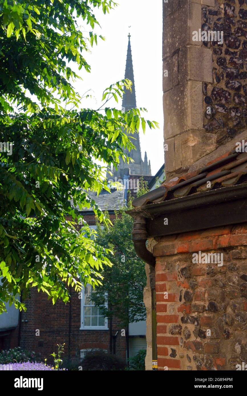 Spire of Norwich Cathedral seen from Church of St George Tombland ...