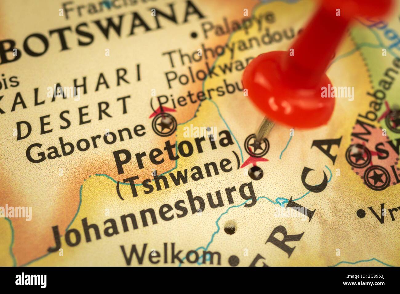 Location Pretoria in South Africa, map with push pin closeup, travel ...