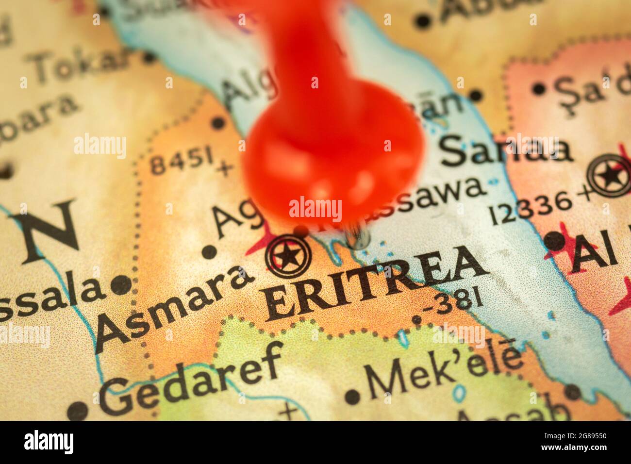 Location Eritrea and Asmara, map with push pin closeup, travel and ...