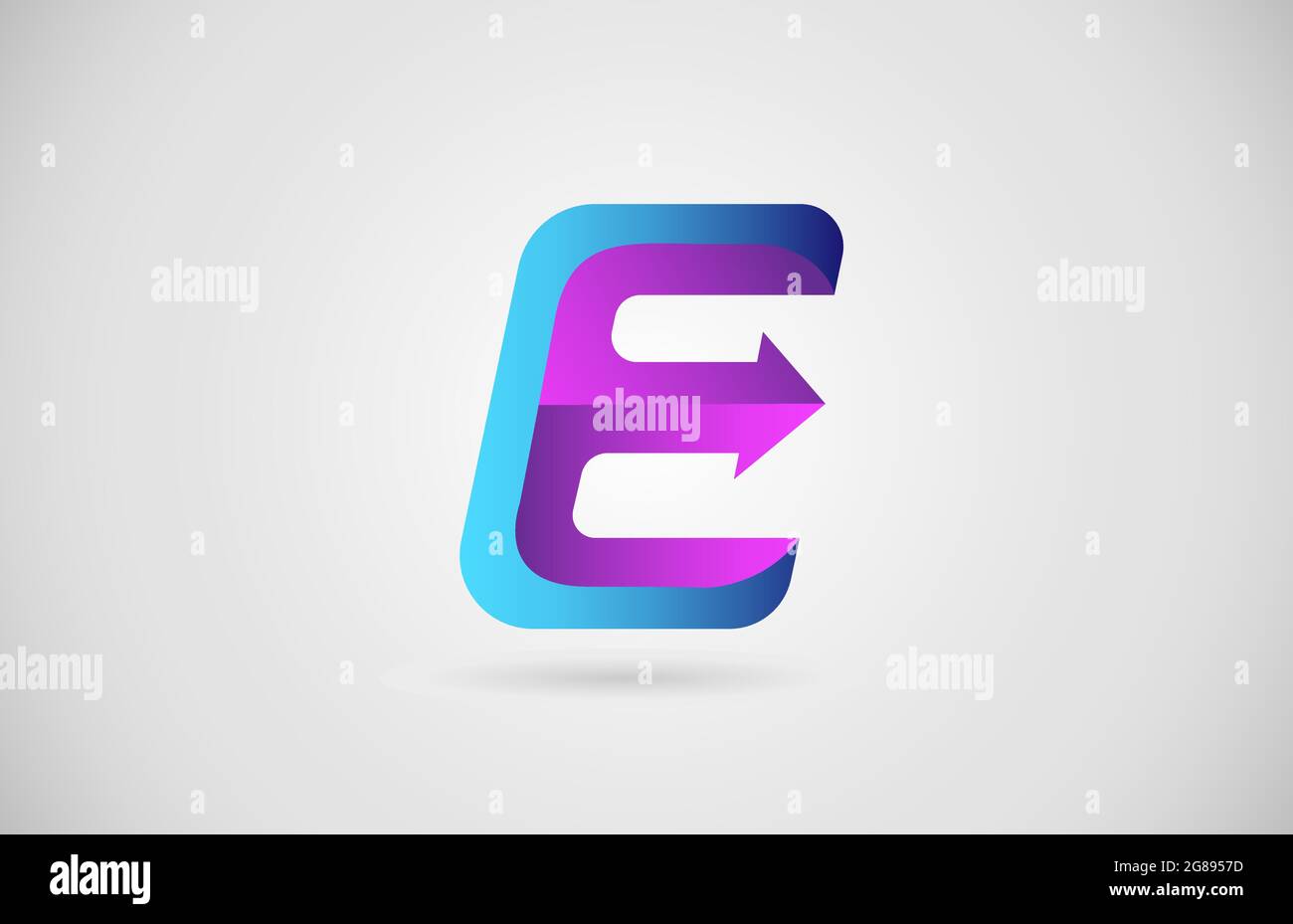 E arrow alphabet letter logo for business and company in blue and pink ...