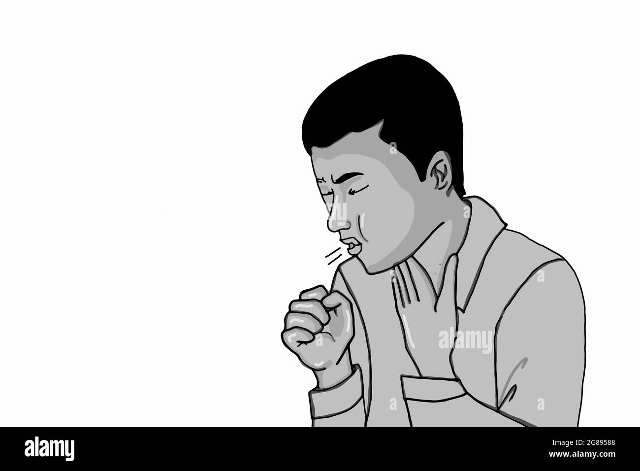 coughing man or sick man cold half body illustration grey colors Stock ...
