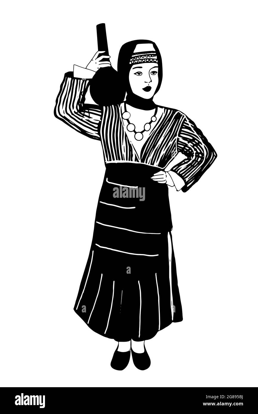 traditional woman standing and wearing turkish culture clothes black ...