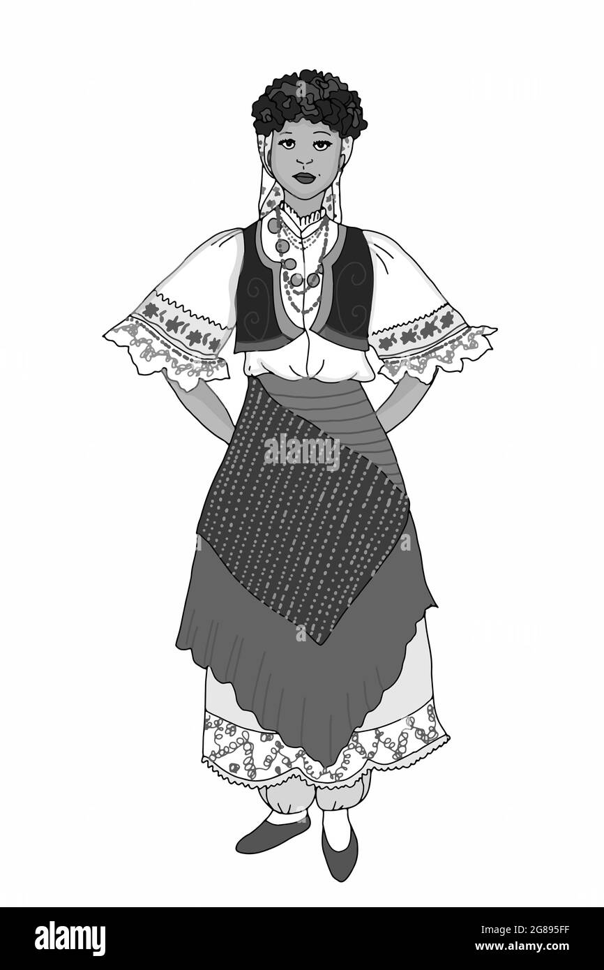 traditional woman standing and wearing turkish culture clothes ...