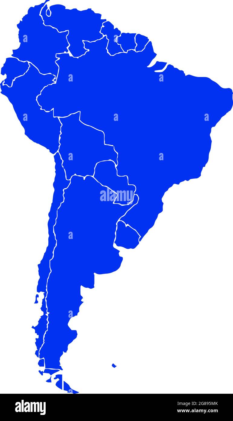 Blue colored South America outline map. Political south american map ...