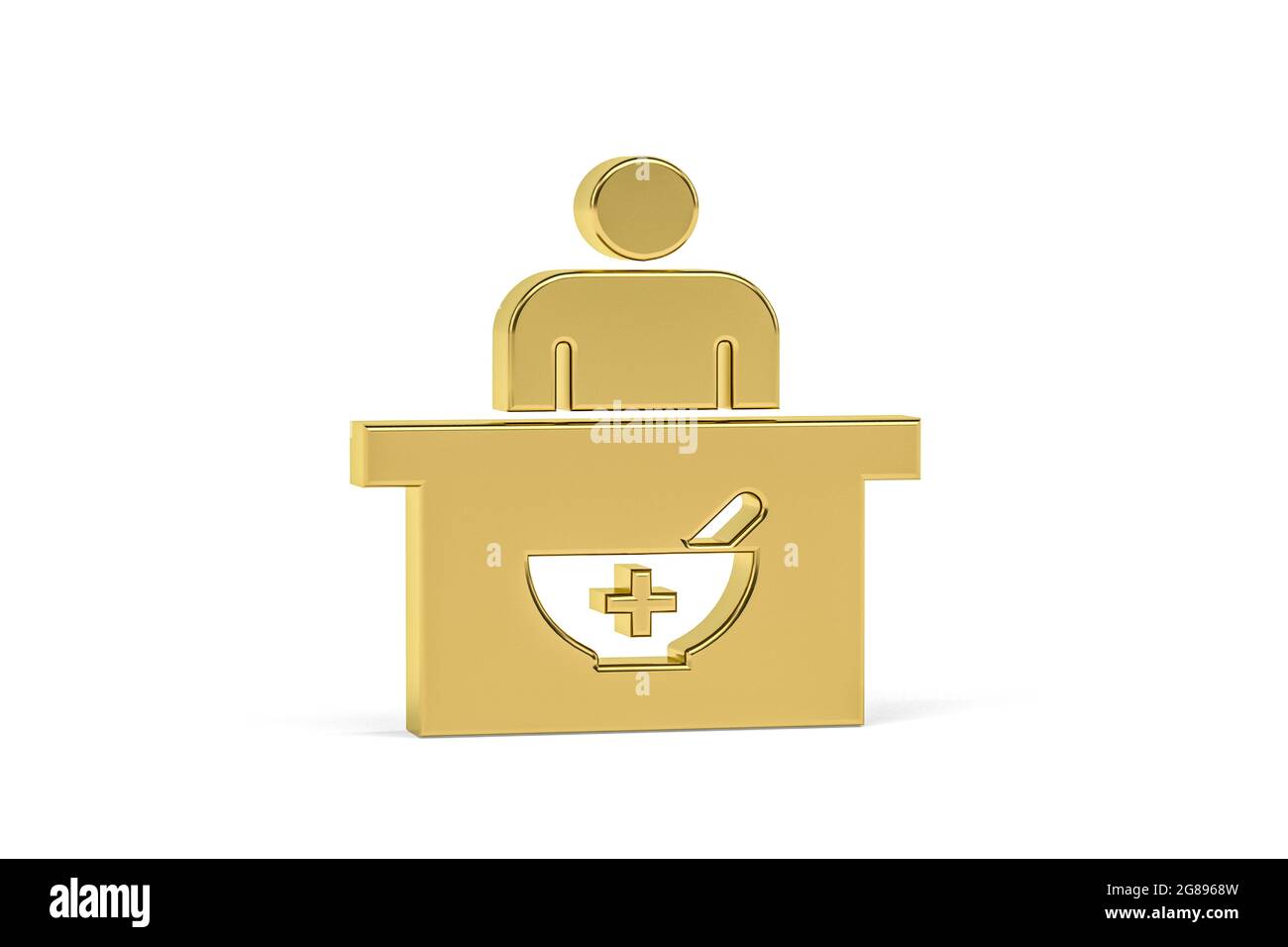 Golden 3d pharmacist icon isolated on white background - 3D render ...