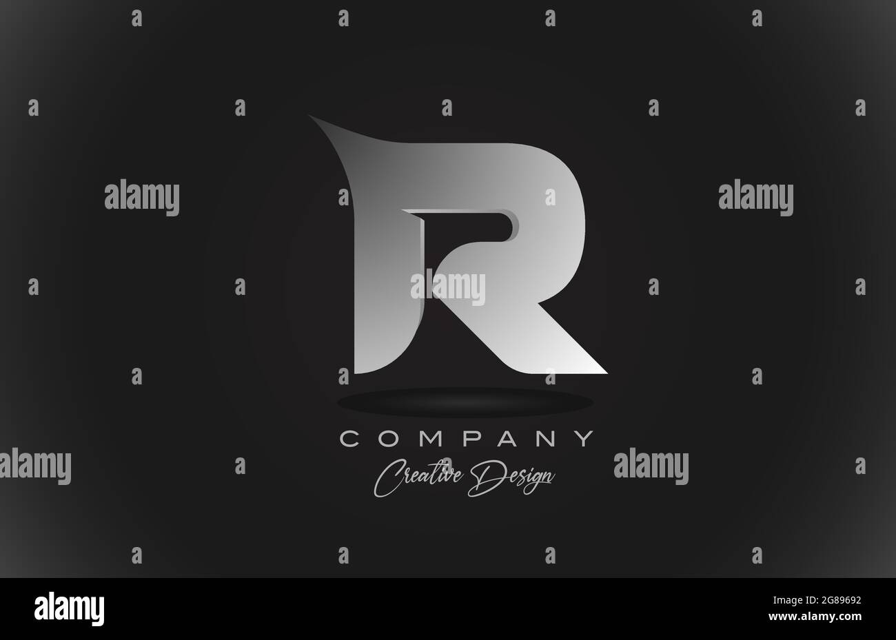 R white gradient alphabet letter logo icon with black background ...
