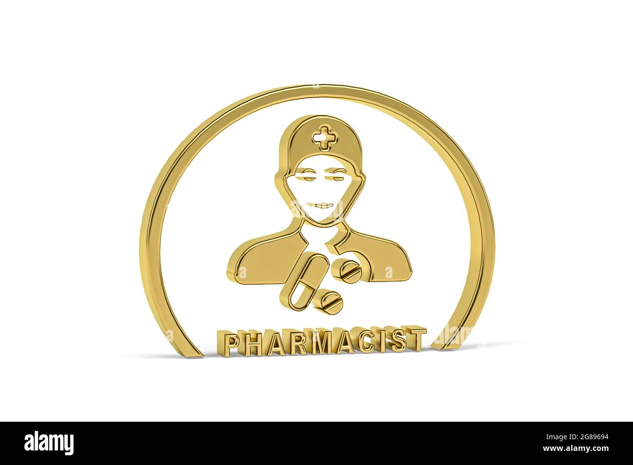 Golden 3d pharmacist icon isolated on white background - 3D render ...