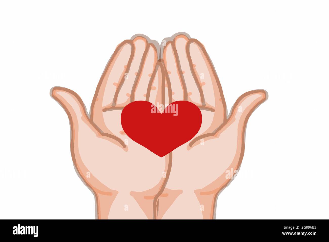human open hands and in red heart illustration isolated Stock Photo - Alamy