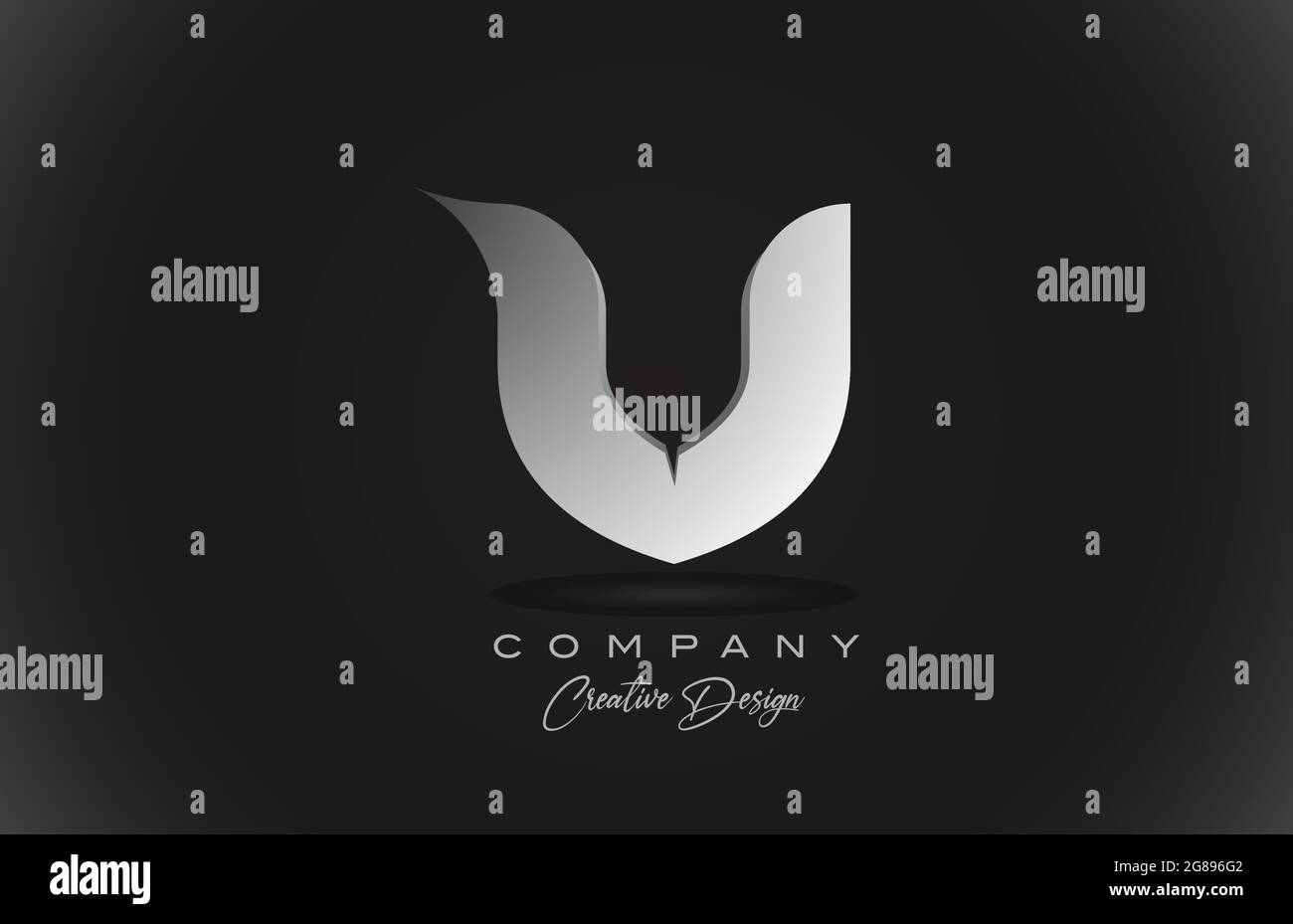 V white gradient alphabet letter logo icon with black background ...
