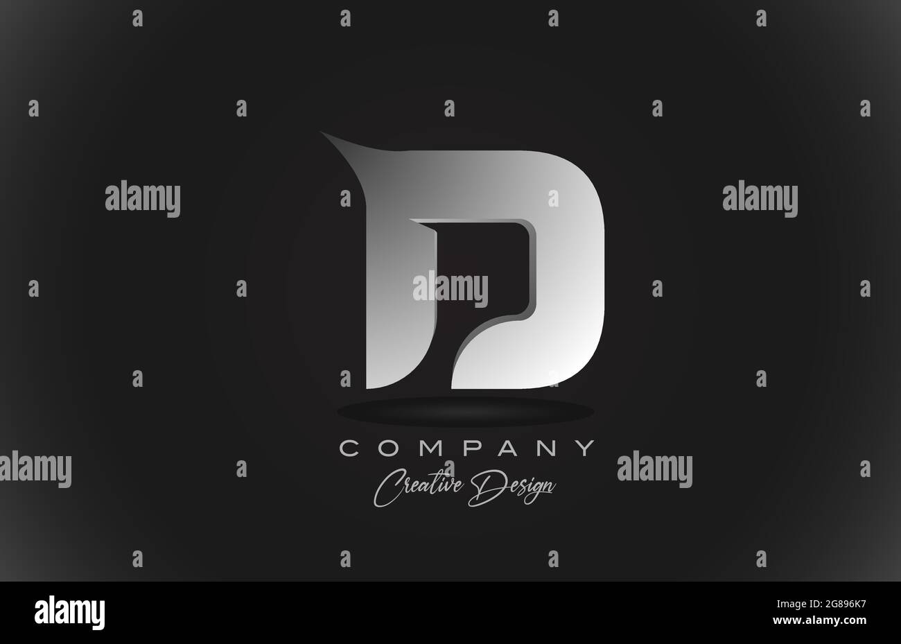 D white gradient alphabet letter logo icon with black background ...