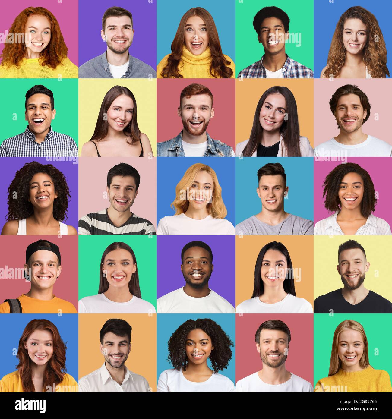 Set of photos of international students on colorful backgrounds Stock ...