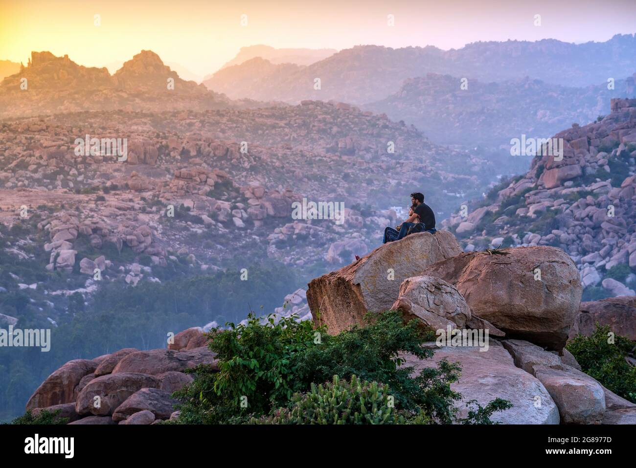 Hampi, Karnataka, India - January 15, 2020 : Sunset view of Kishkinda ...